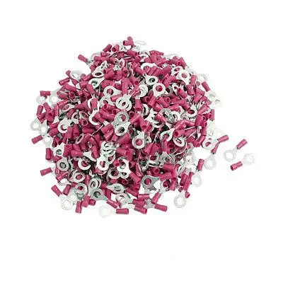 1000 Pcs RV1.25 4L Red PVC Sleeve Pre Insulated Ring Terminals ...