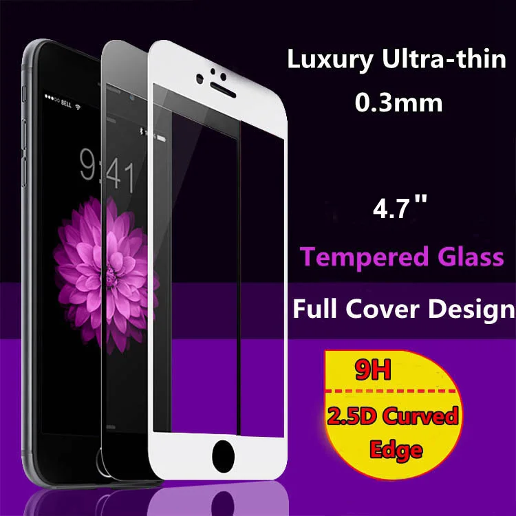 For iPhone 6 6s 7 White/Black 0.3mm Premium Tempered Glass for iPhone6 ...