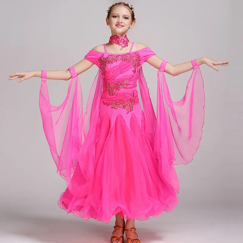 Floating Sleeves Pink Modern Dance Costumes For Kids Ballroom Dress ...