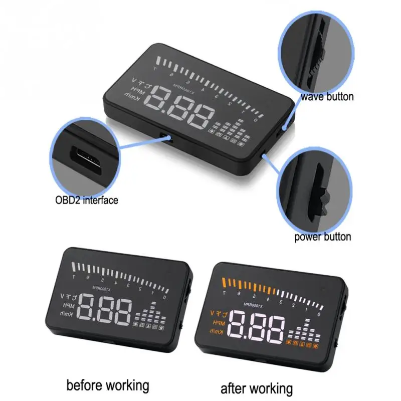 X5 3inch Automatic OBD II EUOBD Car Head Up Display Speed Temperature ...