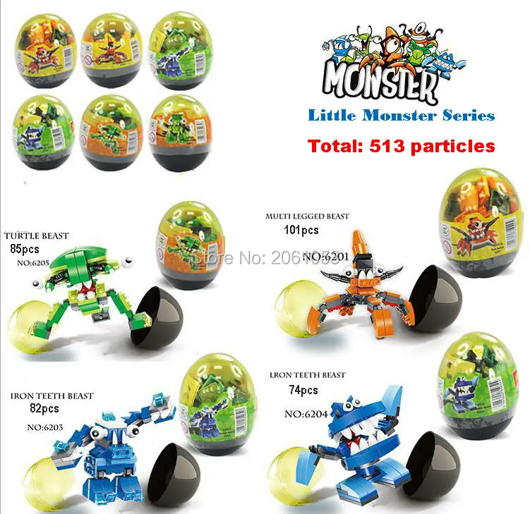 6PCS/SET Kids Egg Series ConstructionPuzzle Toy Monster Dinosaur ...