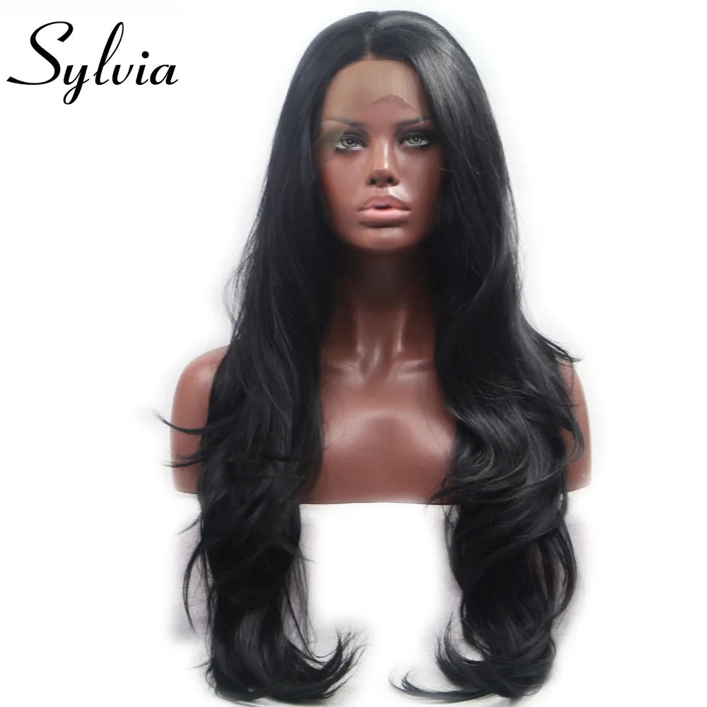 Sylvia 1b Natural Black Hair Long Natural Wave Wig Synthetic Lace