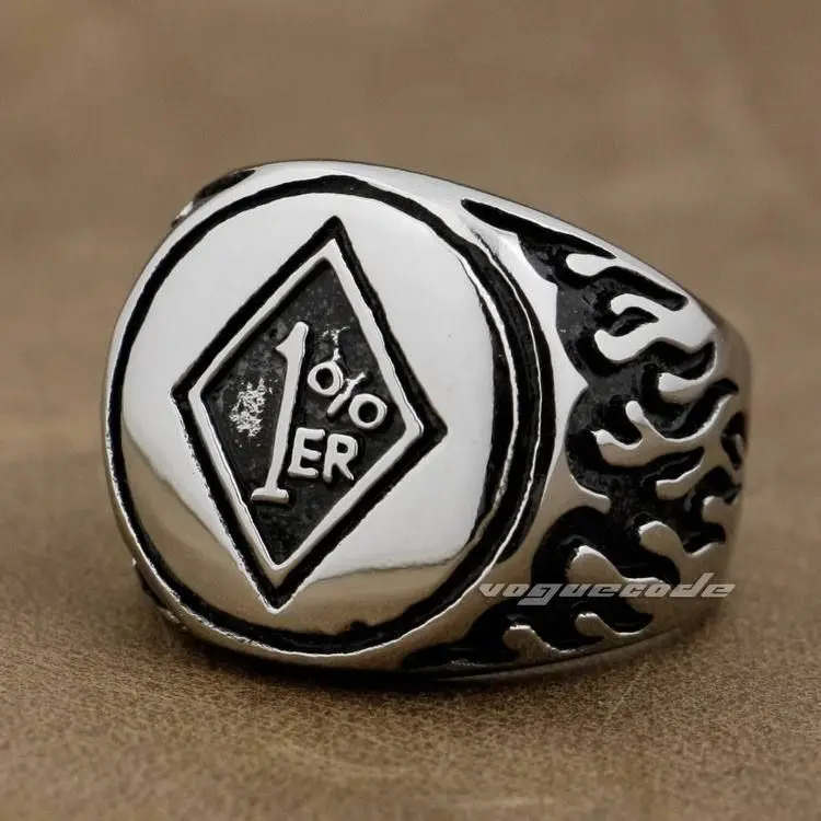 316L Stainless Steel 1% ER Flame Mens Biker Rocker Ring 7N001|steel ...