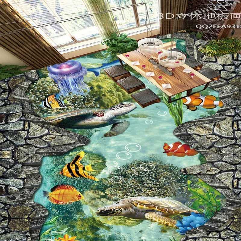 Free Shipping self adhesive floor mural Sea World Coral Tropical Fish ...