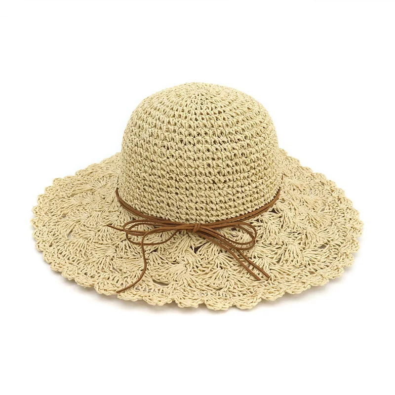 Spring Summer Women Hats Handmade Foldable Straw Hat Large Brim Beach ...