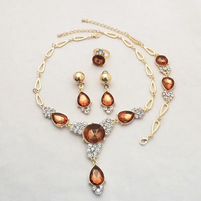 Gold Color Coffee Color Rhinestone Wedding Jewelry Sets|wedding jewelry ...