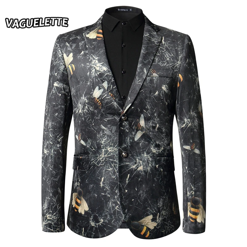 Luxury Men Blazer Slim Fit 3D Printed Bees Pattern Unique Mens Blazer ...