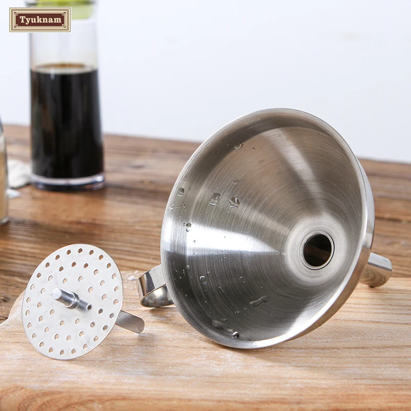 Metal Funnel Wide Mouth with Strainer Mesh Pouring Decanting Over Cone ...