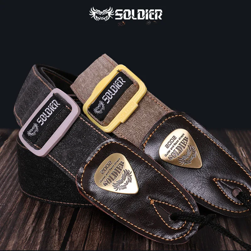 Soldier Guitar strap leather head electric bass widened thick diagonal ...