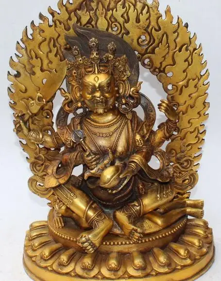 17 "Tibet Bronze Gilt Mahakala Buda Vajra 4 Braços Fa Qi Jambhala ...