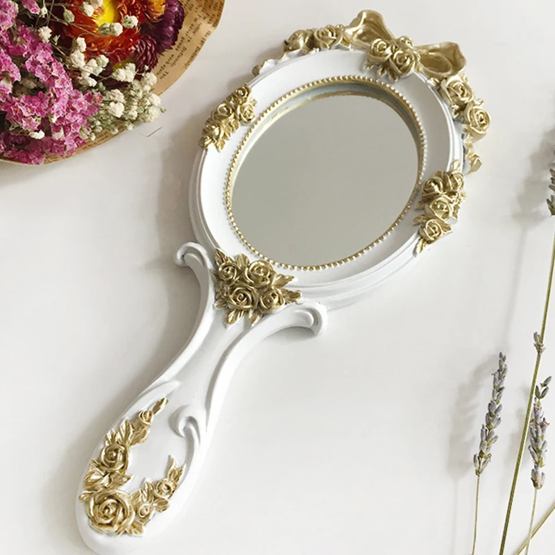 Cute Creative Wooden Vintage Hand Mirrors Makeup Vanity Mirror ...