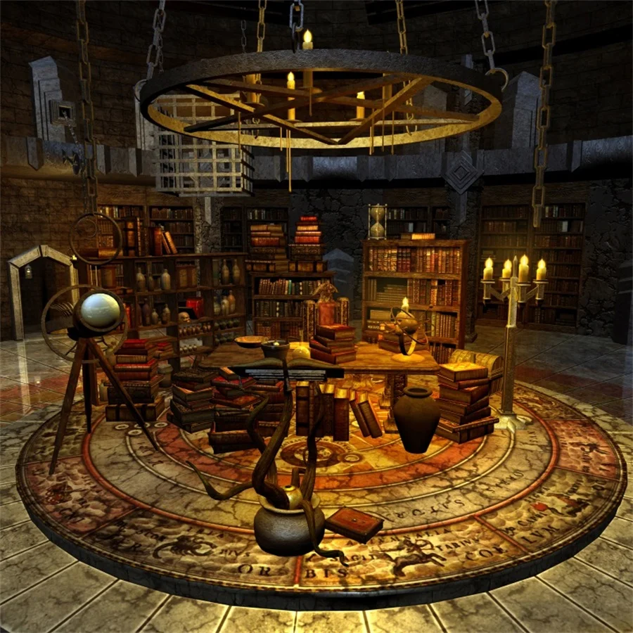 Laeacco Magic Prophet Witch Library Interior Scene Baby Photography ...