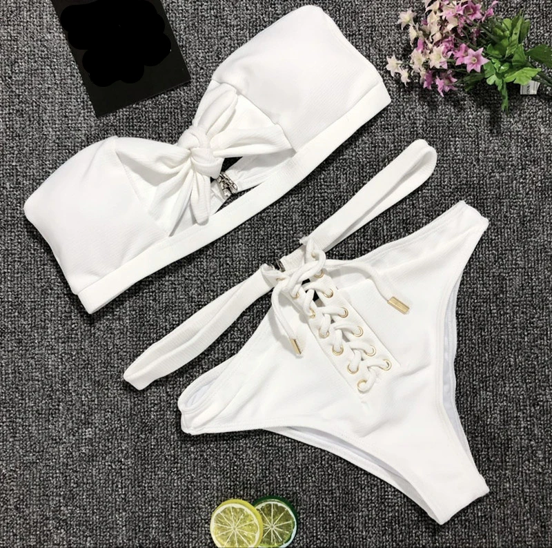 Rutigefu 2018 New Bikini Sexy Swimwear Women Swimsuit Solid Color
