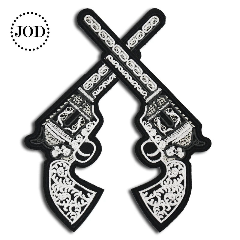 Embroidery Gun Revolver Biker Patches For Clothing Hippie Sewing Stickers Fabric Badges Garment ...