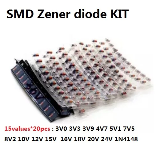 Zener Diode KIT 15kinds *20pcs=300pcs 3V To 24V LL34 SMD 1/2W 0.5W 3.3V/3.9V/ 4.7V/5.1V/7.8V/8 ...