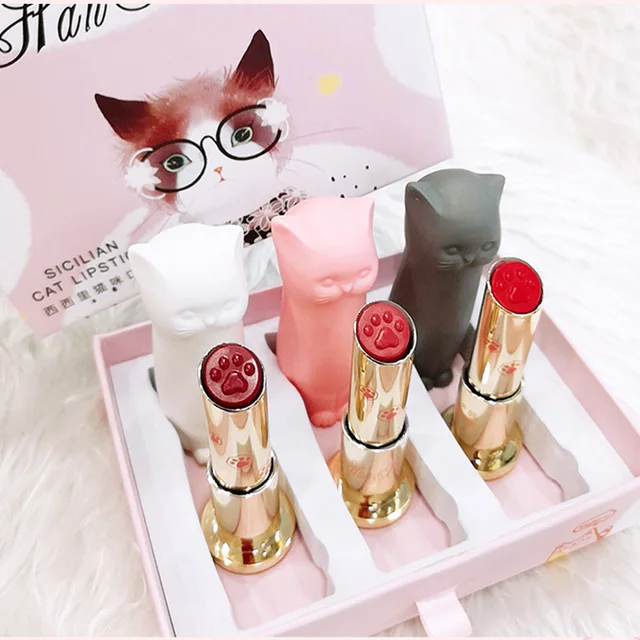 Nutritious Cat Paw Lipstick Cat lip Stick Makeup Set Waterproof Long ...