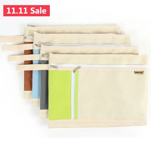 Simple 3 layered thicken canvas Cloth Zipper Paper File Folder Book ...