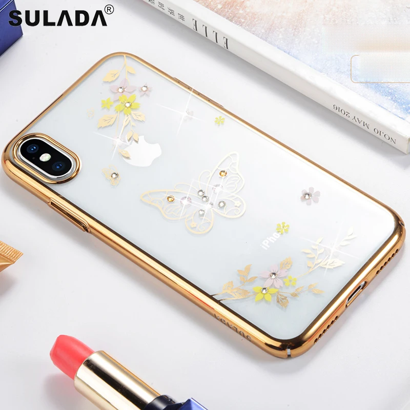 SULADA For Apple iPhone X Back Case Rhinestone Decoration Plating ...