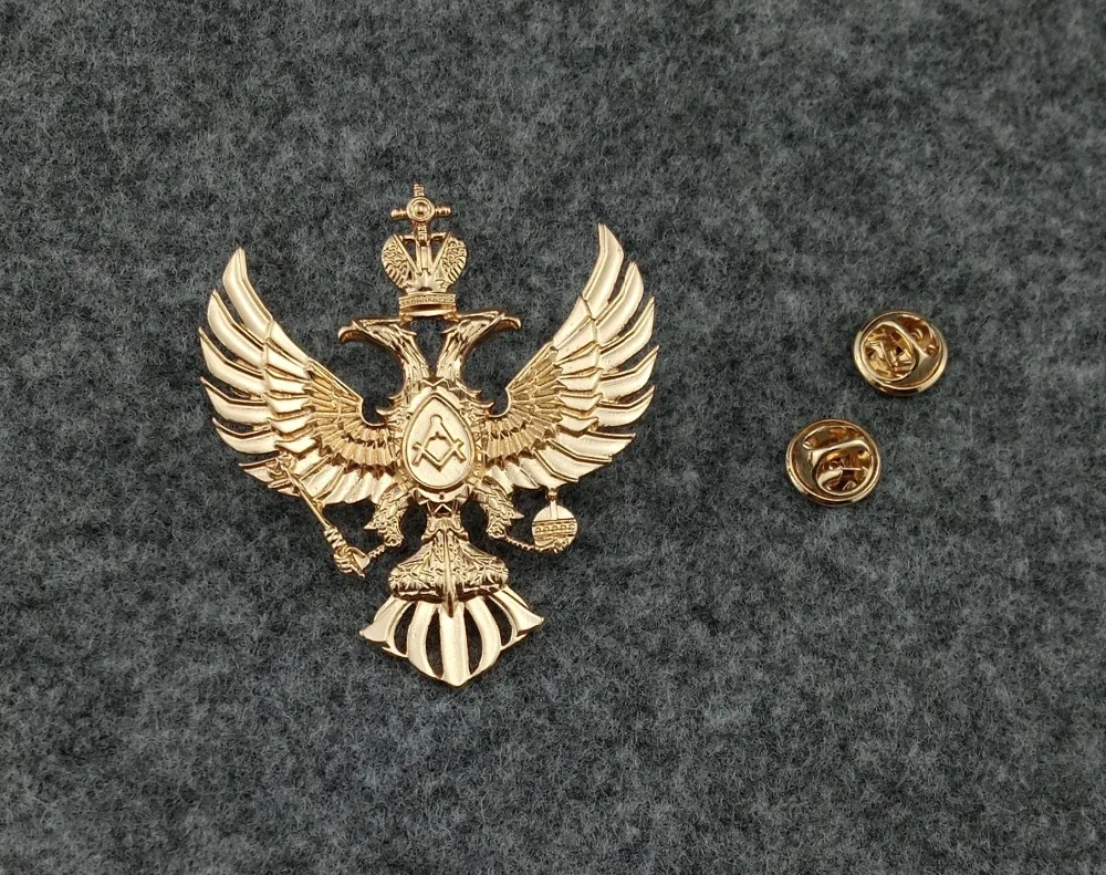 Russian masonic double head eagle badge, plating gold Freemason badges ...