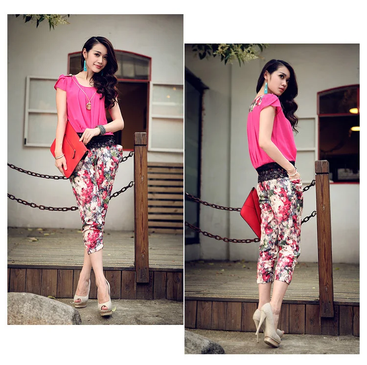 3028 2013 slim high quality chiffon shirt split pants harem pants chain ...