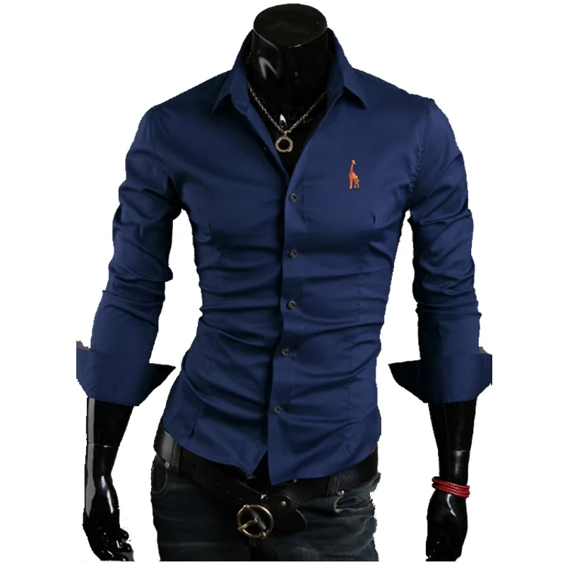 2018 New Designer Slim Fit Mens Casual Shirt Fashion Long Sleeve
