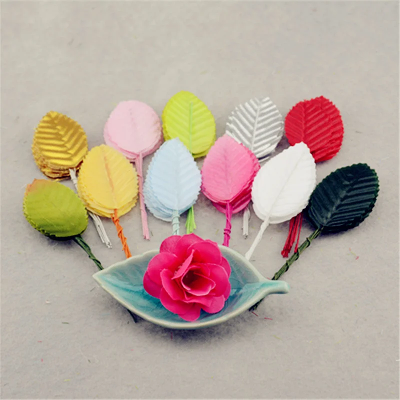 200pcs 5cm Silk Leaf Shaped Green Leaves Artificial Flower For Wedding ...
