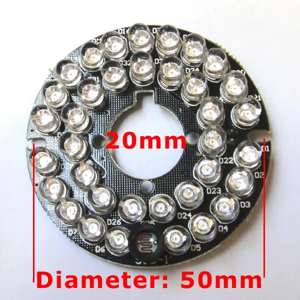 36LEDs 5mm Infrared IR 90 Degrees Bulbs Board 850nm Illuminator 36 Leds ...