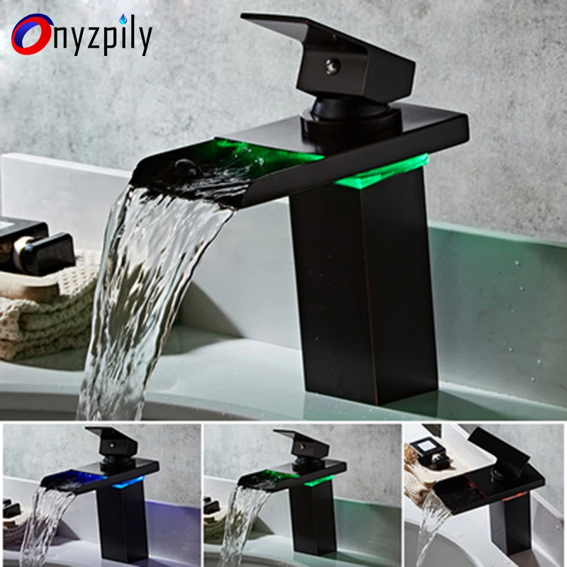 NEW-LED-Luminous-Basin-Faucet-Copper-Waterfall-Water-Temperature ...