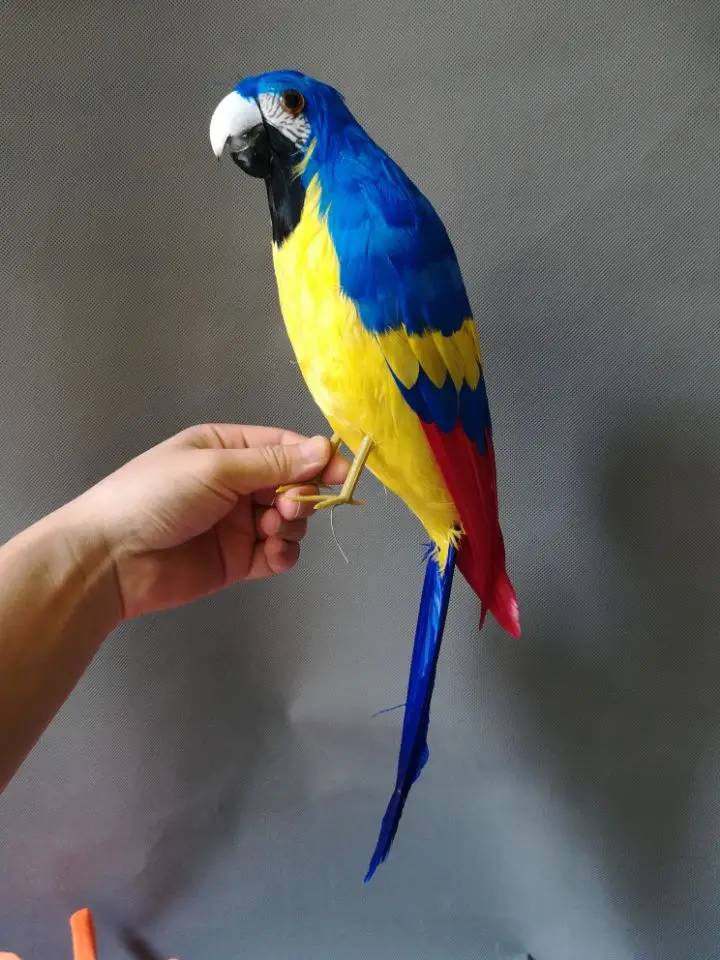 Plastic Foam& Feathers Artificial Bird Yellow-blue Feathers Parrot ...