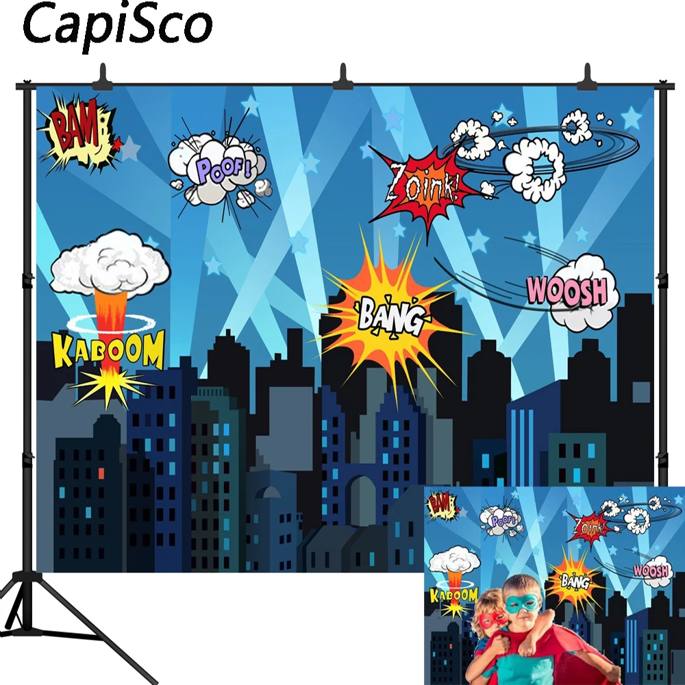 Capisco Vinyl Photography Backdrop Superhero City Night Children ...