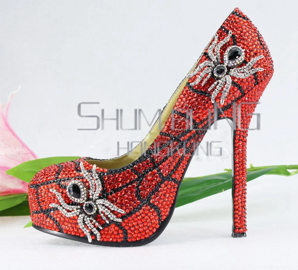 [SHUMBLING]New 4 inch Red Rhinestone High Heels Spider Wedding Bridal ...