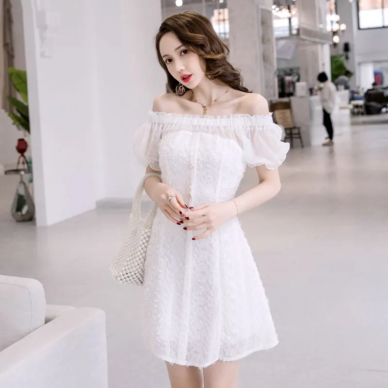 Temperament Womens Clothing White Fairies Short Dress Summer Style Off