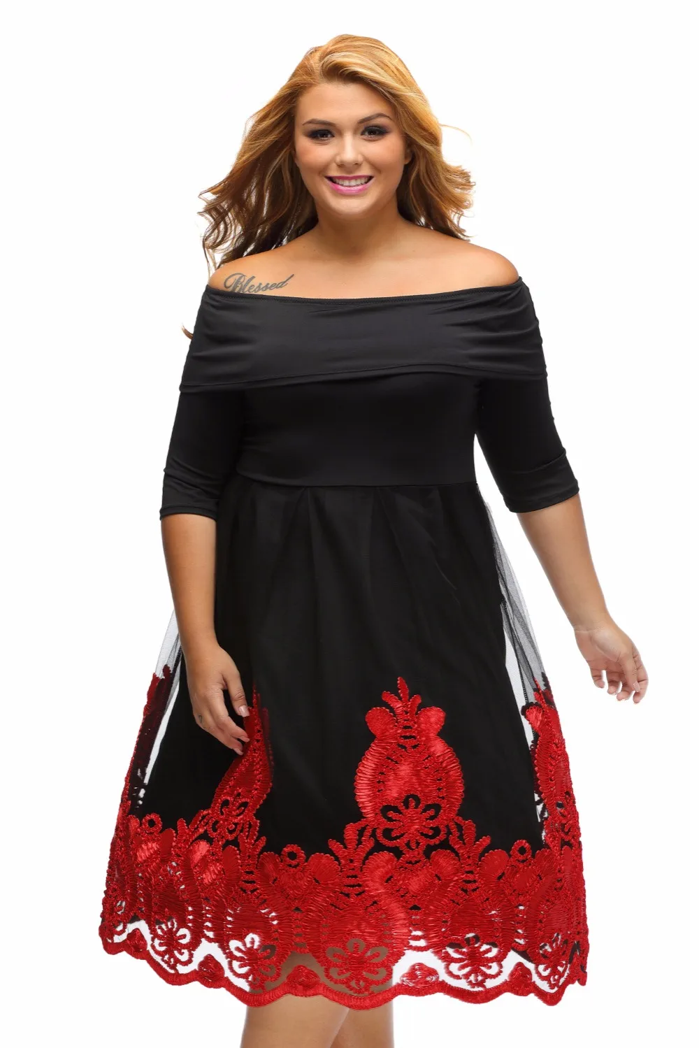 Plus Size Dress Xl-xxxl Big Women Dresses Lacy Embroidery Tulle Curvy ...