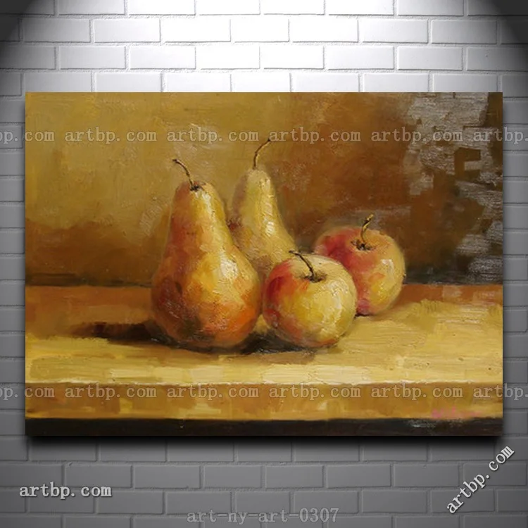 meyve yağlıboya portre armut elma natürmort gergin tuval üzerine ucuz ...