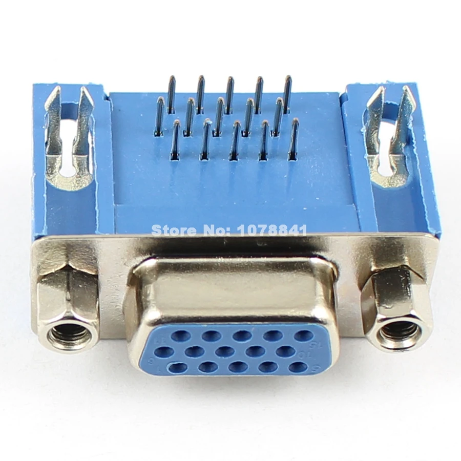 Conector PCB de ángulo recto hembra, 5 piezas, D SUB azul, 15 Pines, 3 filas, 8,89 DB15F|l ...