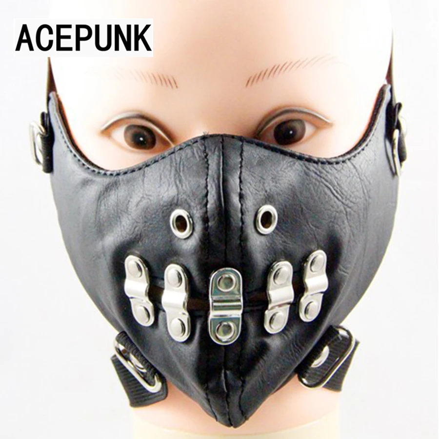 Fashion Halloween Scare Teeth Party Black Leather Mask Bar Stage ...