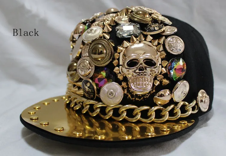 Punk Acrylic Cap Spike Hip Hop Studs Hat Baseball Flat Peak Snap back ...