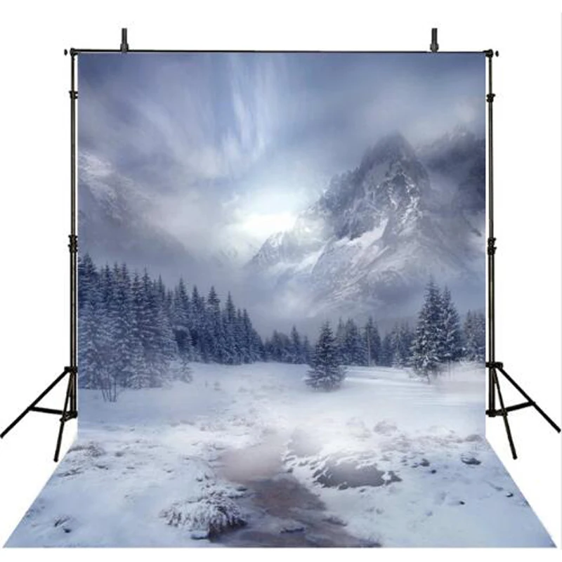 Thin Vinyl Snow mountain forest winter Photography Backdrops Snow Scene ...