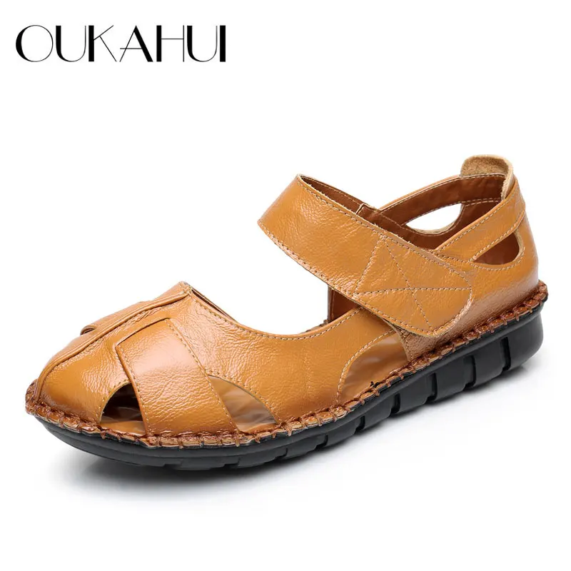 Handmade Full Genuine Leather Cover Toe Plus Size Sandals Women 2018 ...
