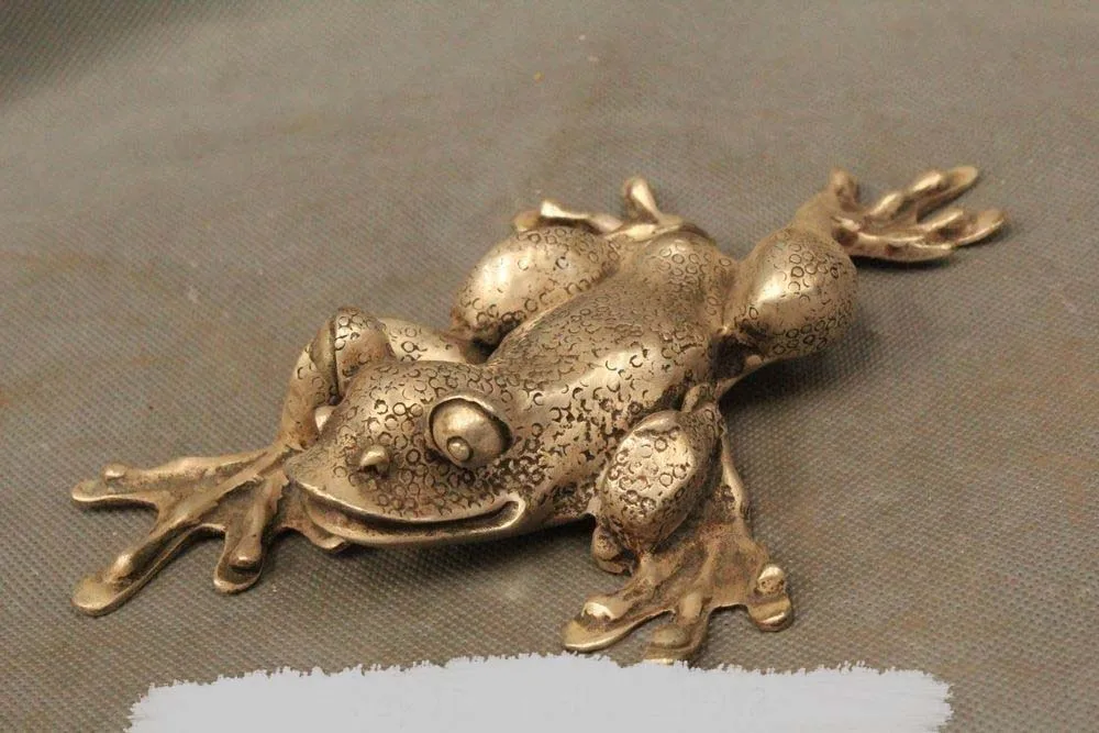 DS DS 8"Chinese China Old Silver Folk Lifelike Beautiful Frog Statue ...