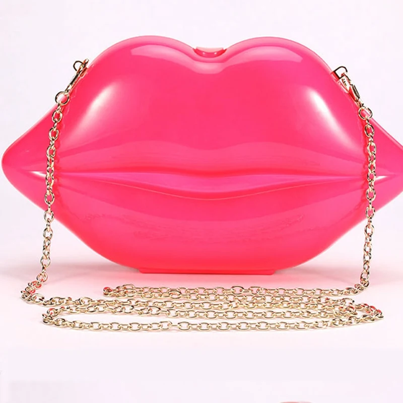 New Ladies Sexy Red Lips Clutch Bag High Quality Ladies Acrylic Chain ...