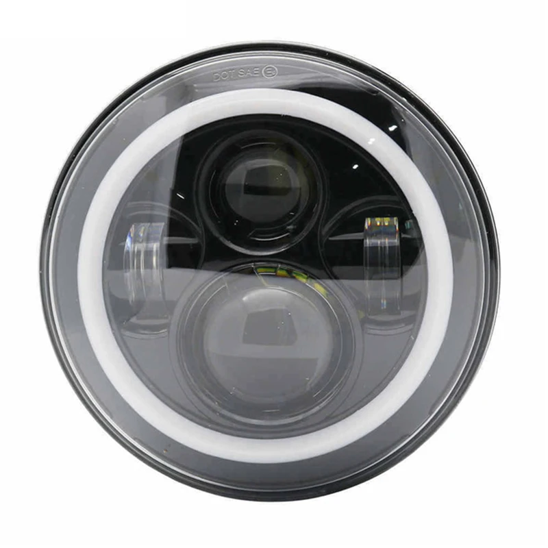 7'' LED Headlight with DRL Halo Round Headlights For Jeep JK VAZ 2121 ...