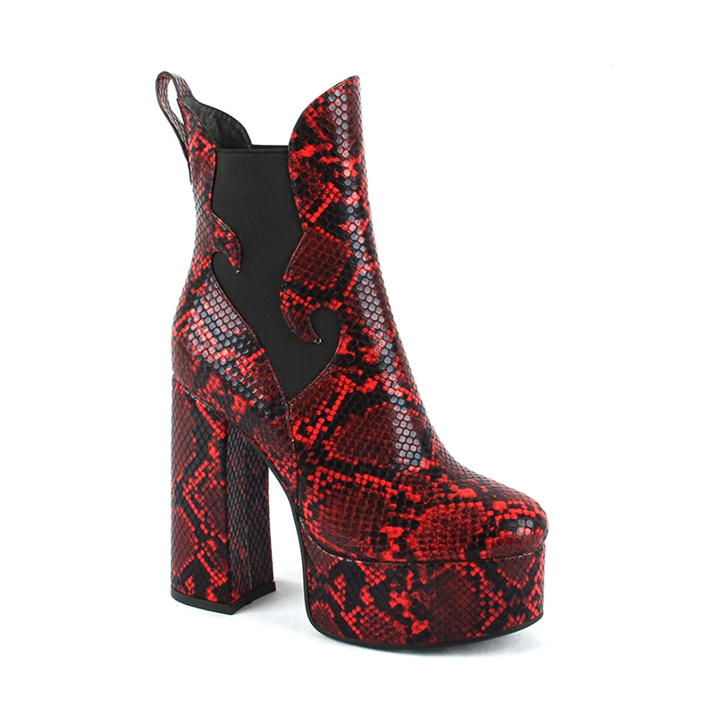New Women Ankle Boots Platform PU Leather Boot Red Snake Skin Ladies ...