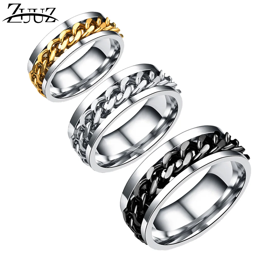ZUUZ punk personalized finger male silver mood fidget ring black gold ...