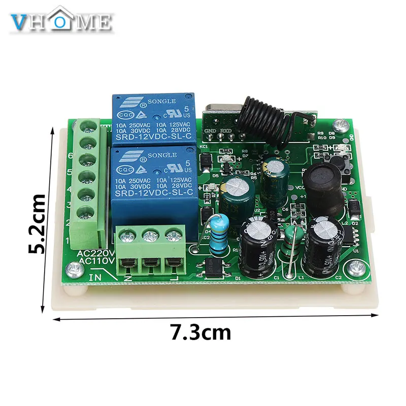 RF 433Mhz AC 85V-260V 2CH Relay Receiver Module Universal Wireless ...