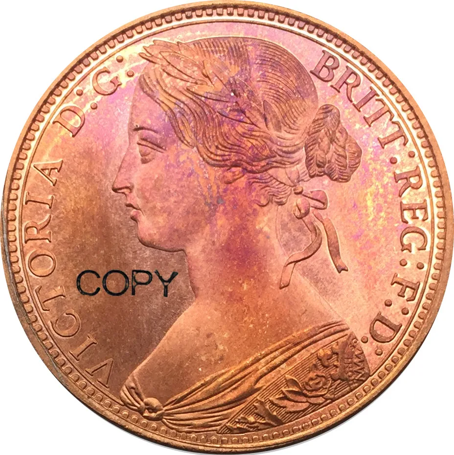 United Kingdom 1869 One Penny Victoria Red Copper Copy Coins|copper red ...