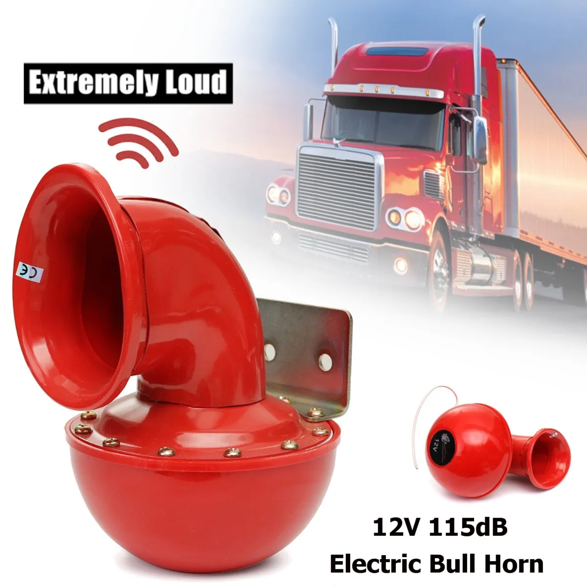 8A 12V 115dB 175Hz Red Metal Electric Bull Horn Super Loud Raging Sound ...