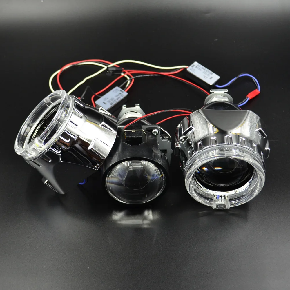 2.5 inch bi xenon Projector lens with DRL LED angel eyes shrouds car ...