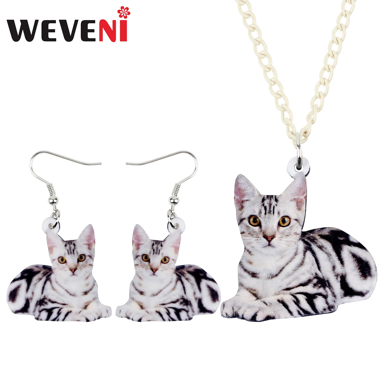 Weveni Acrylic Cute Cat Kitten Jewelry Sets Earrings Drop Necklace ...
