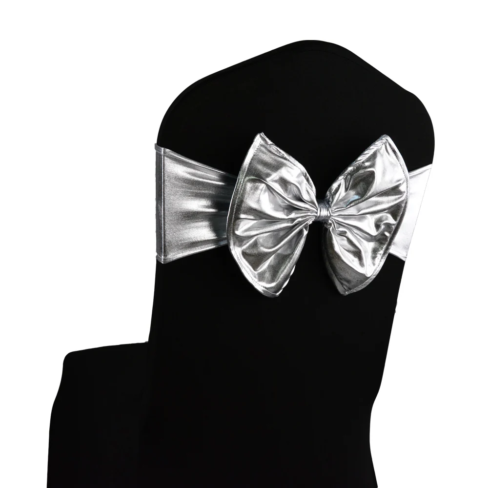 High Quantity 50pcs/lot Silver Metallic Spandex Chair Bow Tie Band For ...